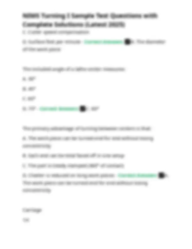 NIMS Turning I Sample Test Questions with Complete Solutions (Latest ...