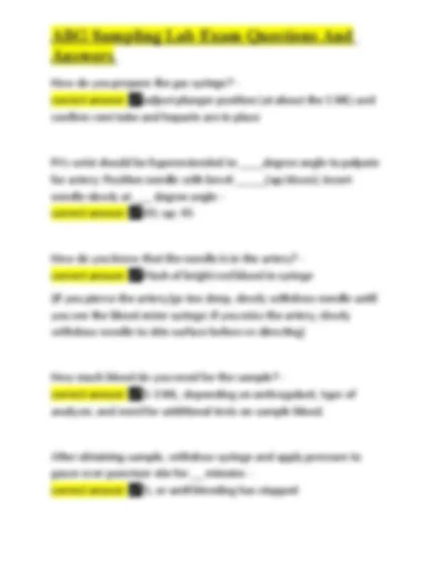 ABG Sampling Lab Exam Questions And Answers | Exams Advanced Education | Docsity