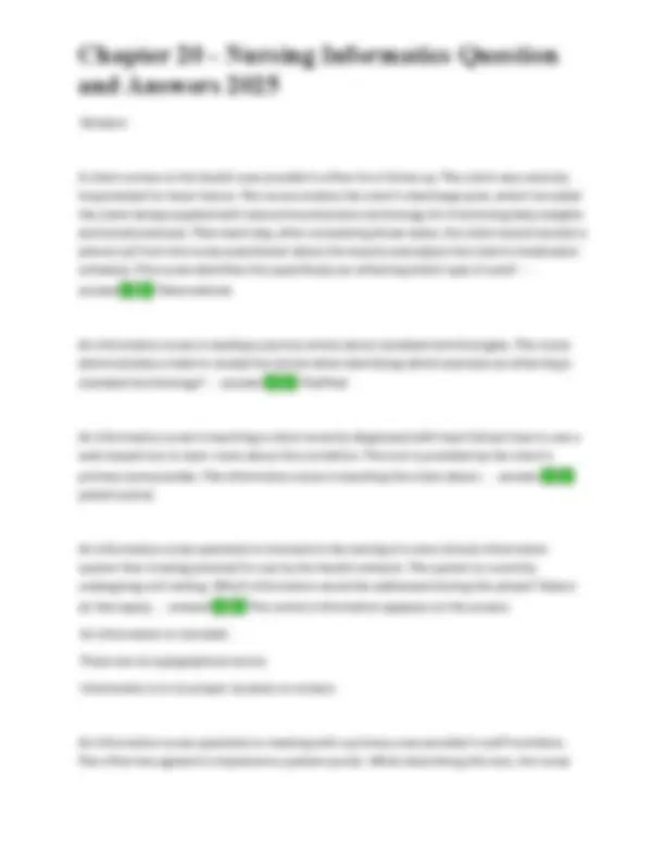 Chapter 20 - Nursing Informatics Question and Answers 2025 | Exams Nursing | Docsity