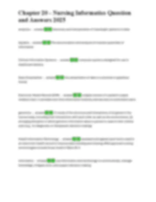 Chapter 20 - Nursing Informatics Question and Answers 2025 | Exams Nursing | Docsity