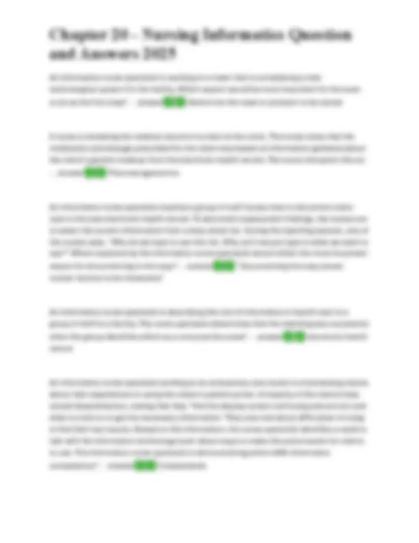 Chapter 20 - Nursing Informatics Question and Answers 2025 | Exams Nursing | Docsity