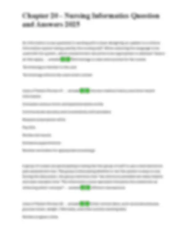 Chapter 20 - Nursing Informatics Question and Answers 2025 | Exams Nursing | Docsity