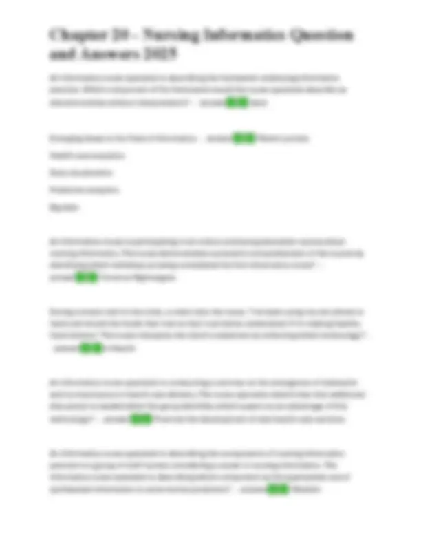 Chapter 20 - Nursing Informatics Question and Answers 2025 | Exams Nursing | Docsity