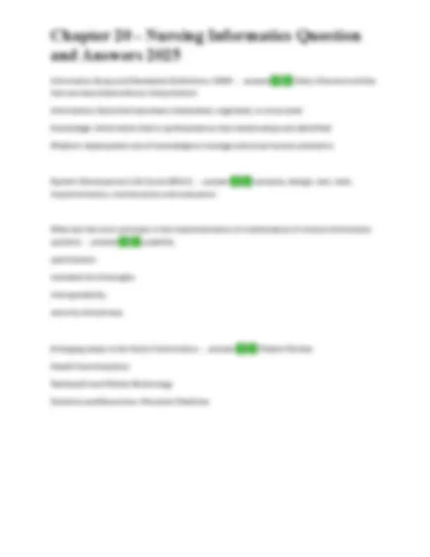 Chapter 20 - Nursing Informatics Question and Answers 2025 | Exams Nursing | Docsity