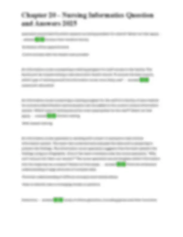 Chapter 20 - Nursing Informatics Question and Answers 2025 | Exams Nursing | Docsity
