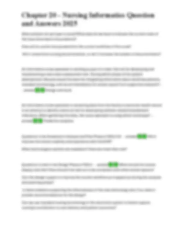 Chapter 20 - Nursing Informatics Question and Answers 2025 | Exams Nursing | Docsity