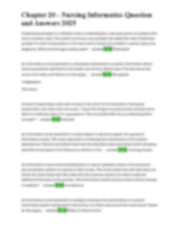 Chapter 20 - Nursing Informatics Question and Answers 2025 | Exams Nursing | Docsity