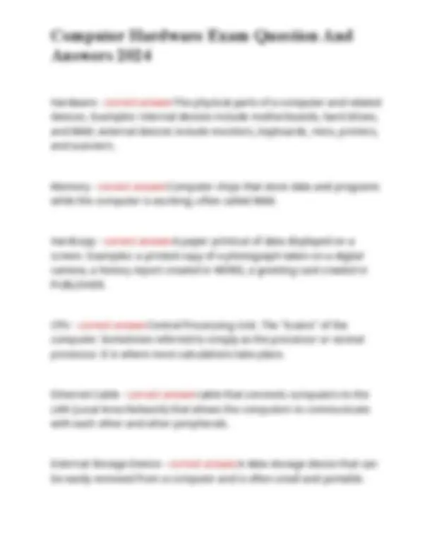 Computer Hardware Exam Question And Answers 2024 | Exams Advanced Education | Docsity