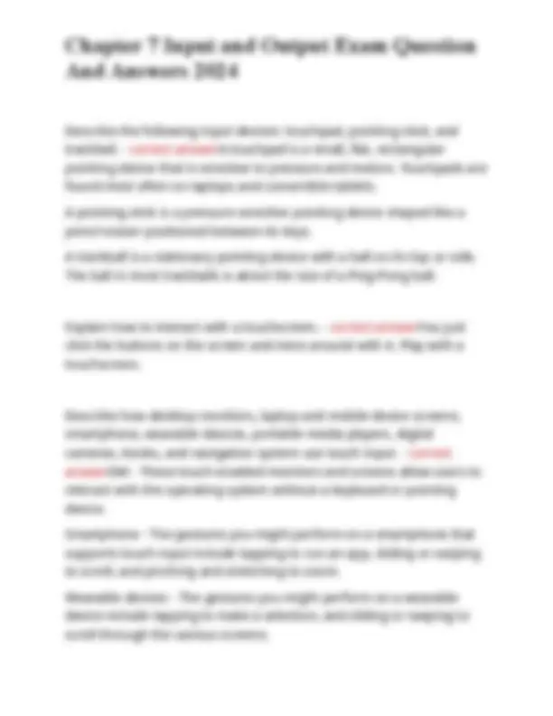 Chapter 7 Input and Output Exam Question And Answers 2024 | Exams Advanced Education | Docsity