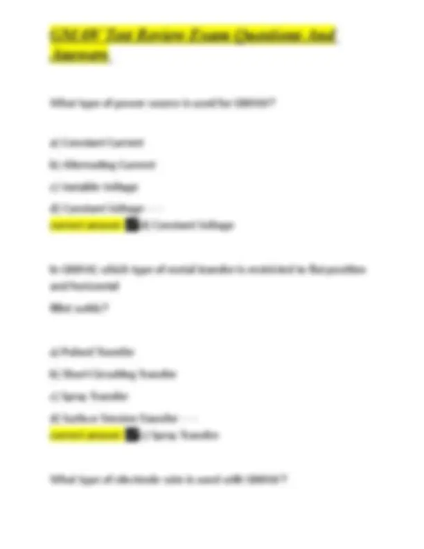 GMAW Test Review Exam Questions And Answers | Exams Nursing | Docsity