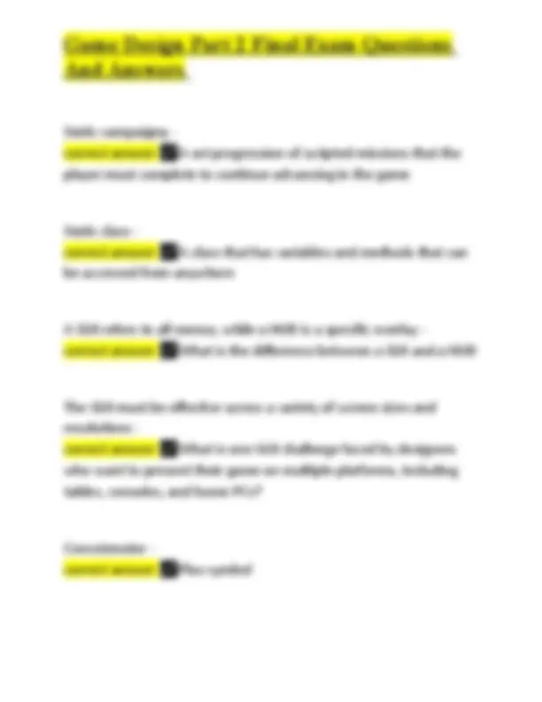 Game Design Part 2 Final Exam Questions And Answers | Exams Designs and ...