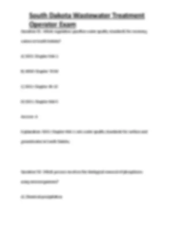 South Dakota Wastewater Treatment Operator Exam | Exams Technology | Docsity