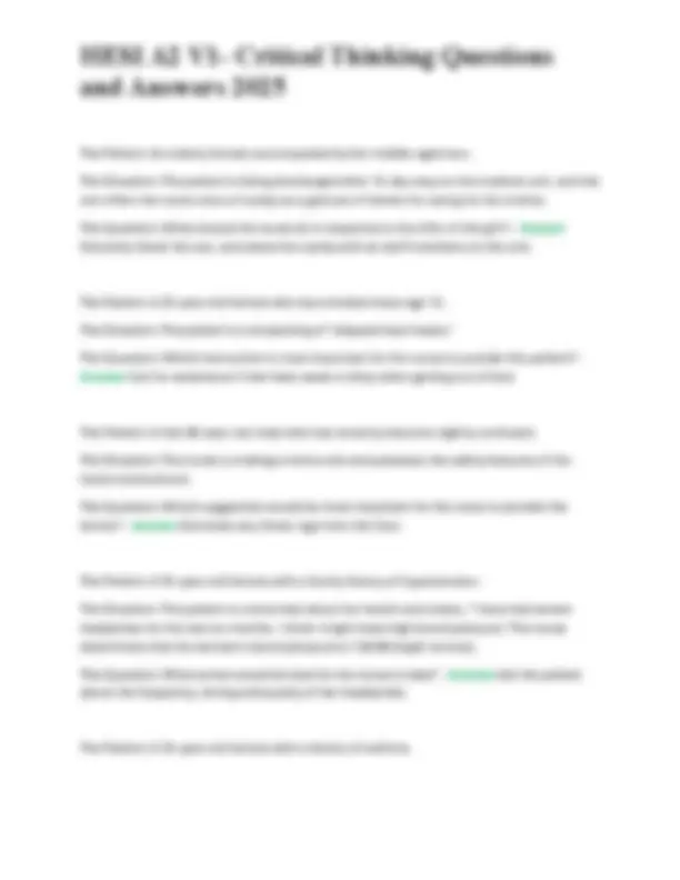 Critical Thinking Q&A: Nursing Scenarios | Exams Nursing | Docsity