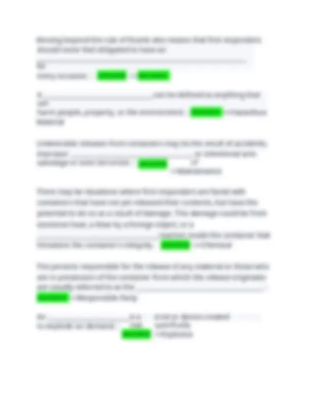 HAZARDOUS MATERIALS INCIDENT, SURVIVING THE INITIAL RESPONSE EXAM QUESTIONS WITH COMPLETE ...