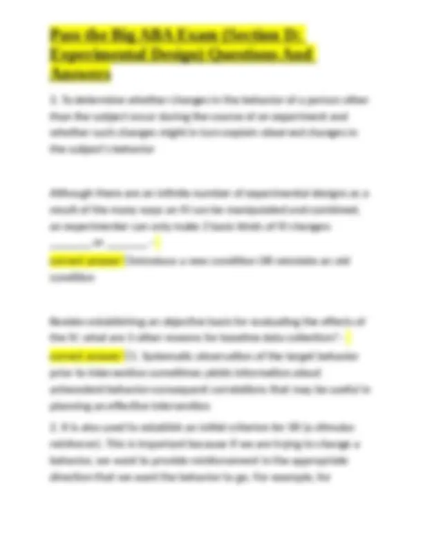 ABA Exam Prep: Experimental Design Q&A | Exams Psychology | Docsity