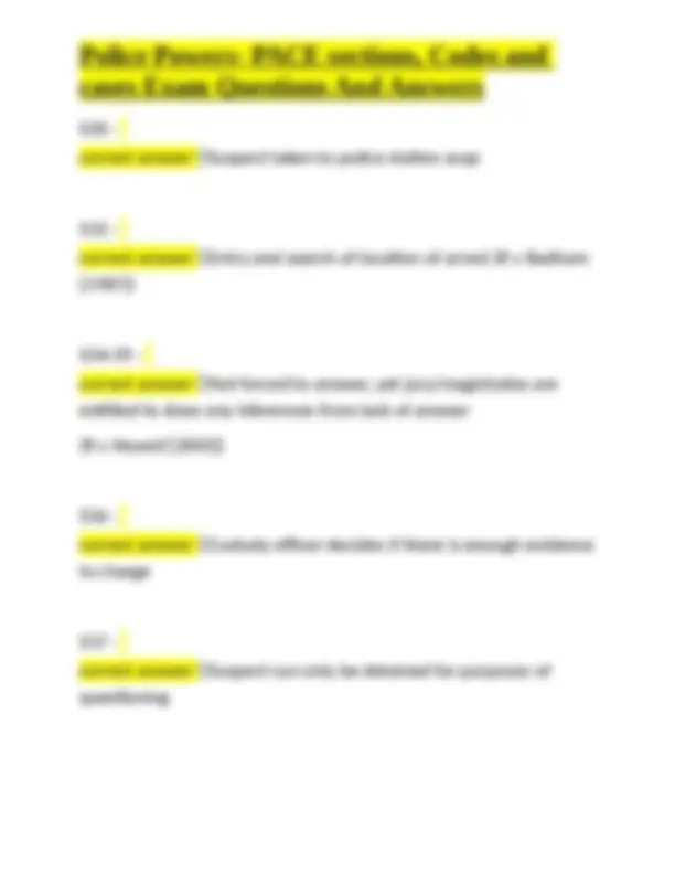 Police Powers- PACE sections, Codes and cases Exam Questions And Answers | Exams Sociology | Docsity