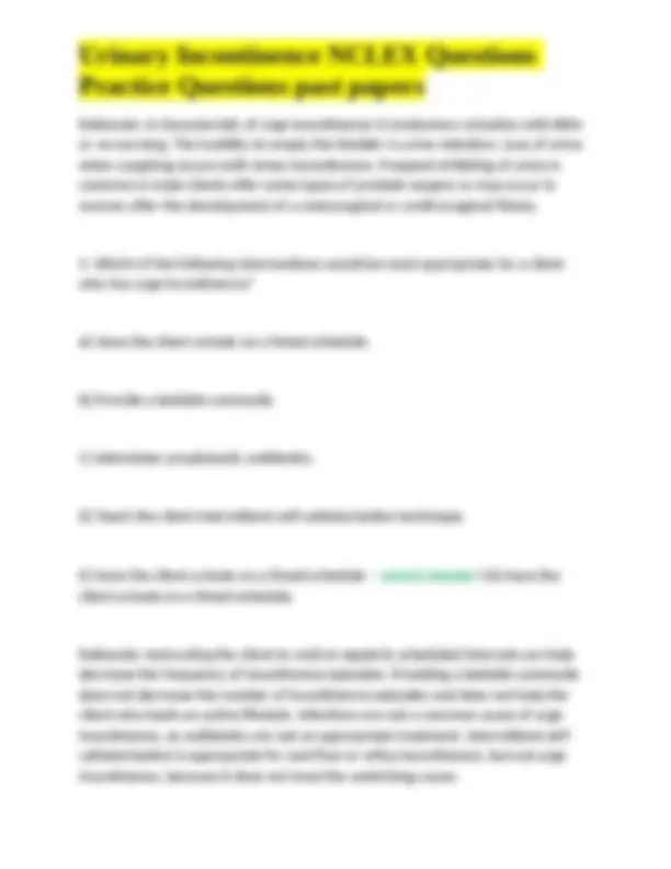 Urinary Incontinence NCLEX Questions Practice Questions past papers ...