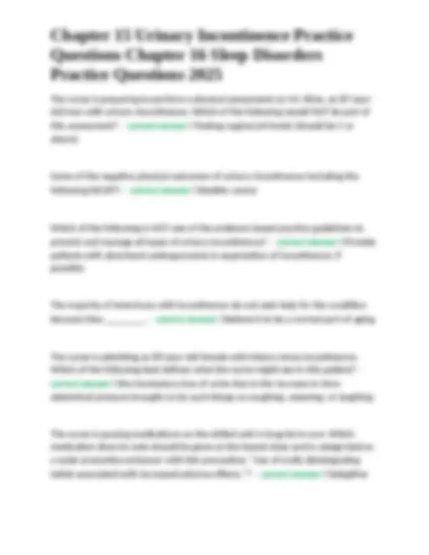 Chapter 15 Urinary Incontinence Practice Questions Chapter 16 Sleep ...