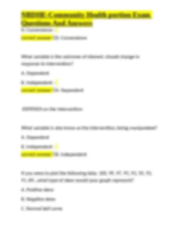 NBDHE-Community Health portion Exam Questions And Answers | Exams ...