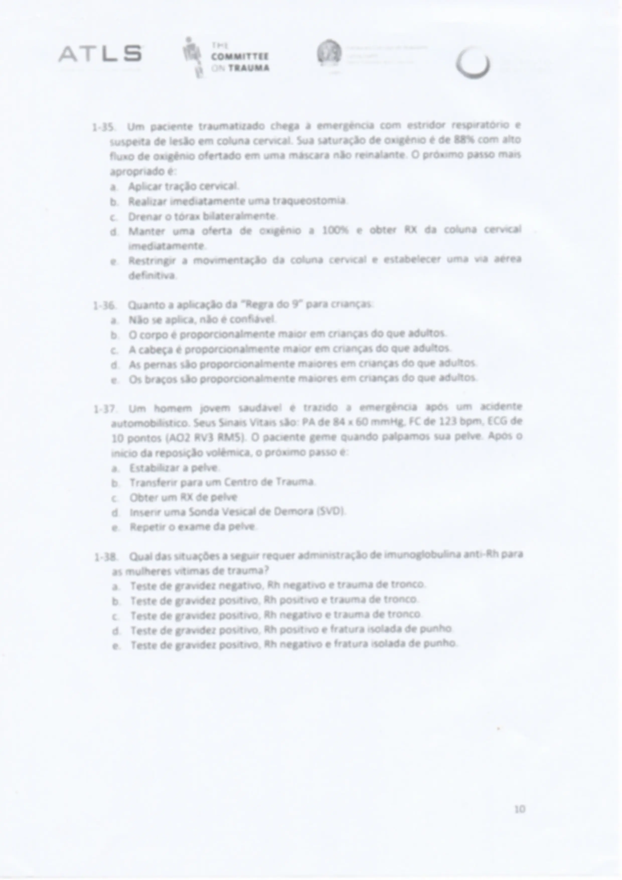 Atls edition 2025 atls | Resumos Traumatologia | Docsity