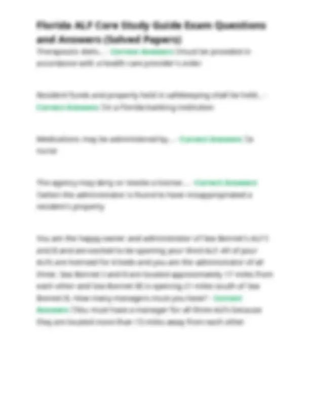 Florida ALF Core Study Guide Exam Questions and Answers (Solved Papers ...