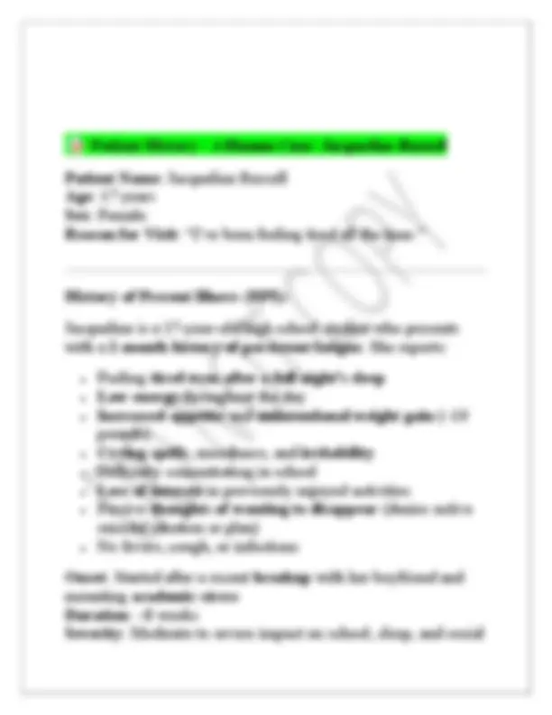 Adolescent Depression: Case Analysis and Management Plan | Exams Integrated Case Studies | Docsity