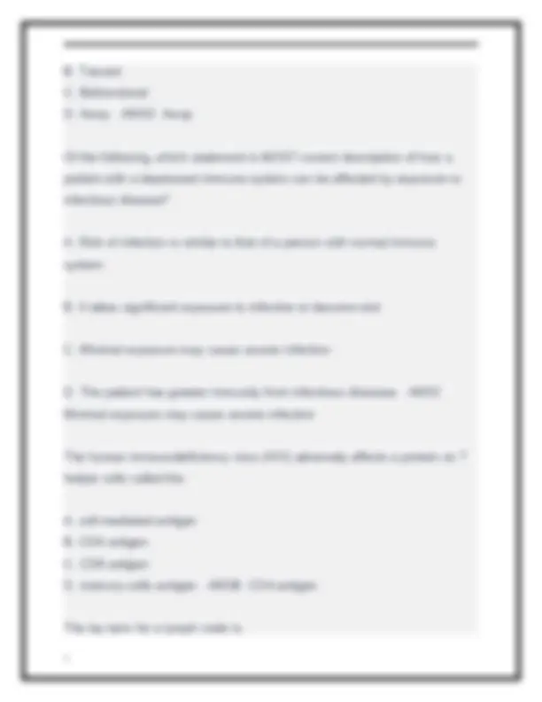 A&P Chapter 7 Quiz (The Lymphatic and Immune System) Questions and ...