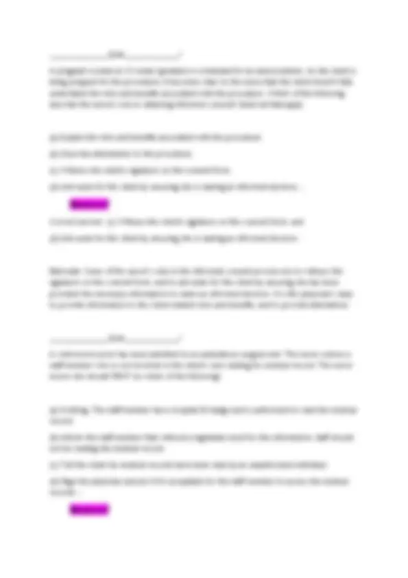 Nursing Practice Quizzes: Questions and Answers for Exam Preparation | Exams Nursing | Docsity