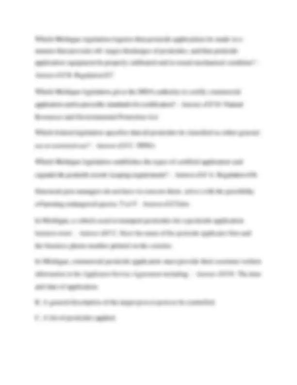 Michigan 7a Chapter 1 Legalities of General Pest Management Exam ...