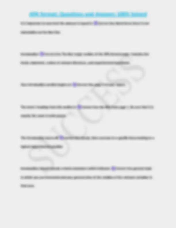 APA format; Questions and Answers 100% Solved | Exams Nursing | Docsity