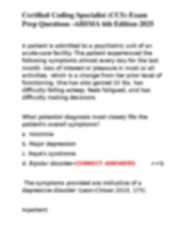 CCS Exam Prep Questions: AHIMA 6th Edition 2025 | Exams Nursing | Docsity