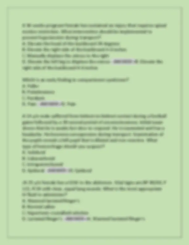 PHTLS 10th Edition Post Test | Exams Nursing | Docsity