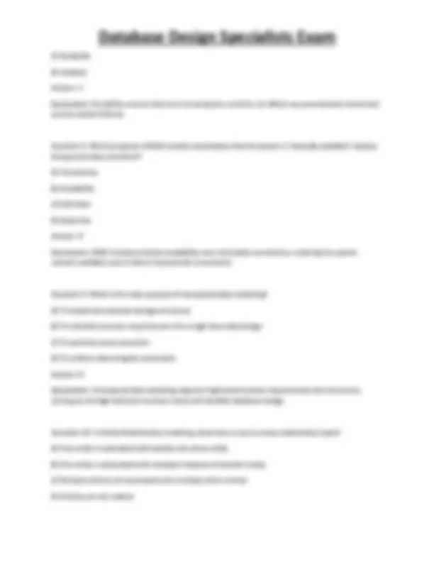 Database Design Exam: Questions and Answers | Exams Technology | Docsity