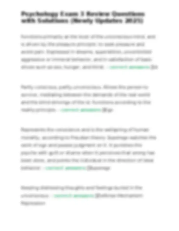 Psychology Exam 3 Review Questions and Solutions | Exams Nursing | Docsity