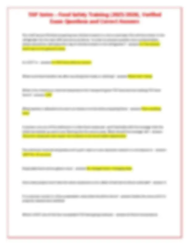 TAP Series – Food Safety Training (2025/2026), Verified Exam Questions ...