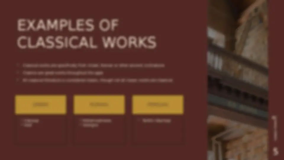 CLASSICAL LITERATURE | Summaries History | Docsity