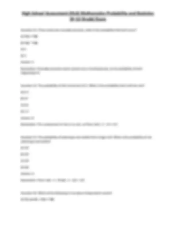 High School Assessment (HLA) Mathematics Probability and Statistics (6 ...