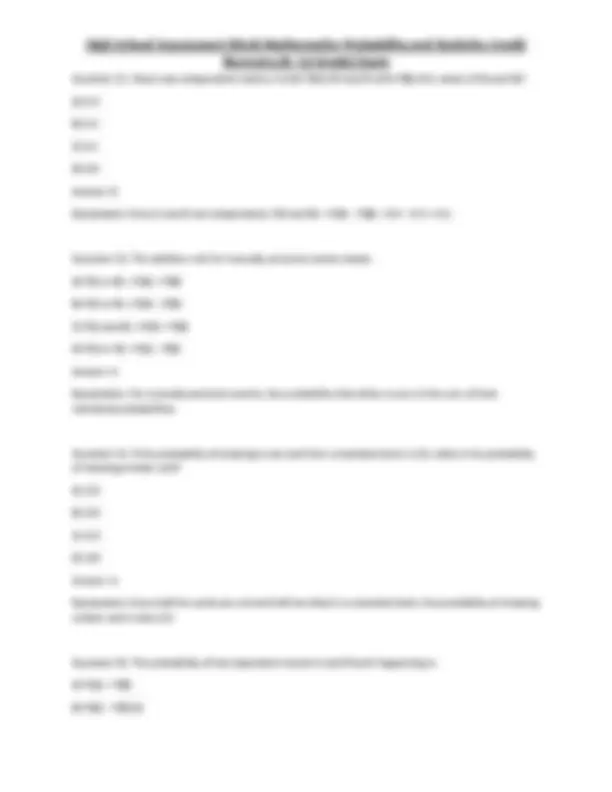 High School Assessment (HLA) Mathematics Probability and Statistics ...