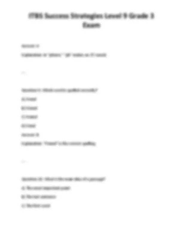 ITBS Success Strategies Level 9 Grade 3 Exam | Exams Technology | Docsity
