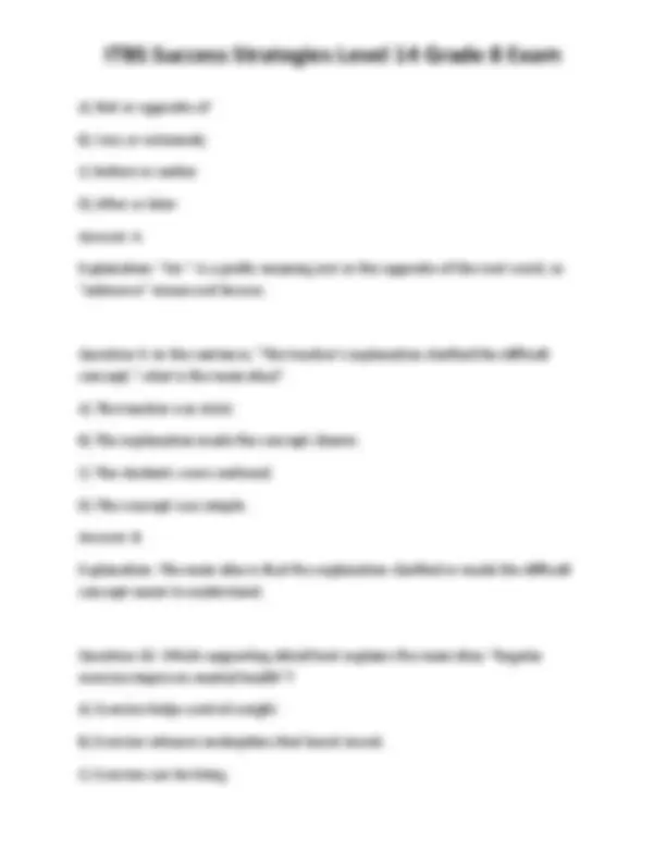 ITBS Success Strategies Level 14 Grade 8 Exam | Exams Technology | Docsity