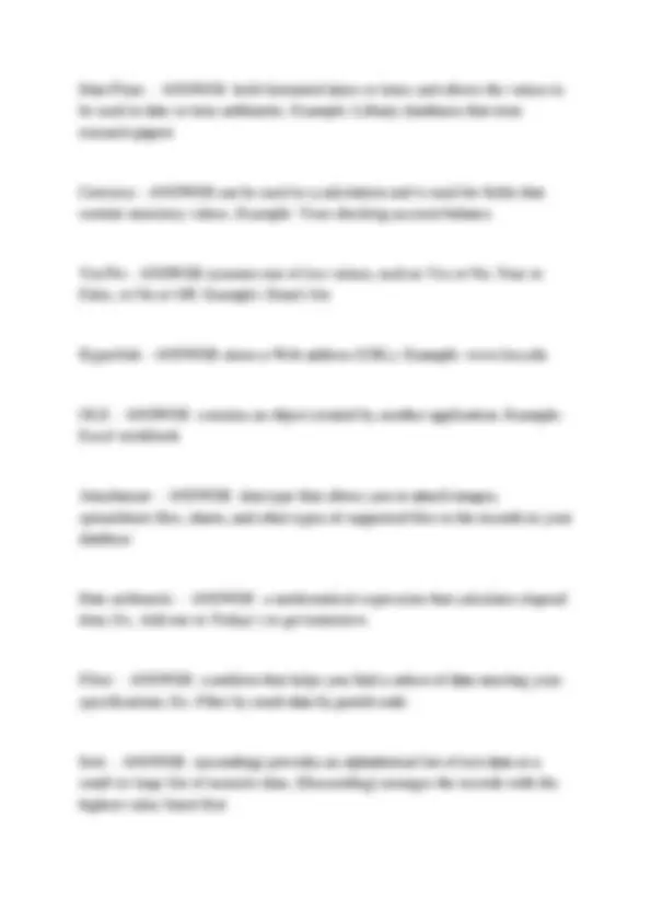 MICROSOFT ACCESS TERMS | Exams Information Technology | Docsity