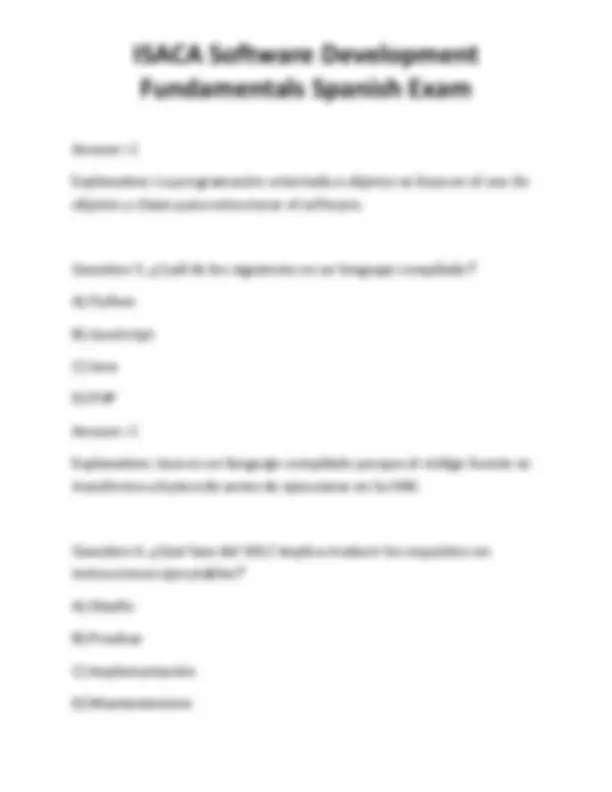 Examen de Fundamentos del Desarrollo de Software ISACA en Español | Exams Technology | Docsity