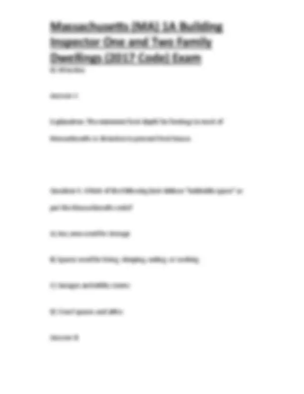 Massachusetts 1A Building Inspector Exam Questions (2017 Code) | Exams ...