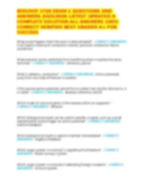 Biology Exam 1 Q&A: Brain Anatomy and Function | Exams Nursing | Docsity