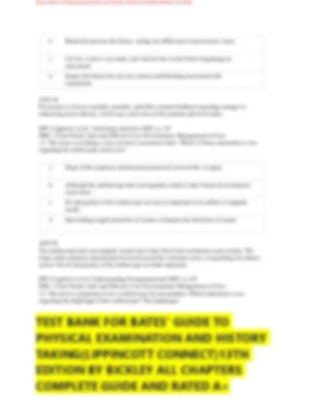 TEST BANK FOR BATES' GUIDE TO PHYSICAL EXAMINATION AND HISTORY TAKING ...