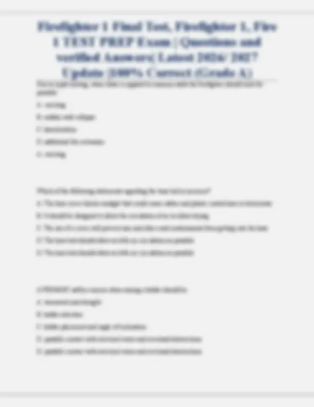 Firefighter 1 Final Test, Firefighter 1, Fire 1 TEST PREP Exam | Q & A ...