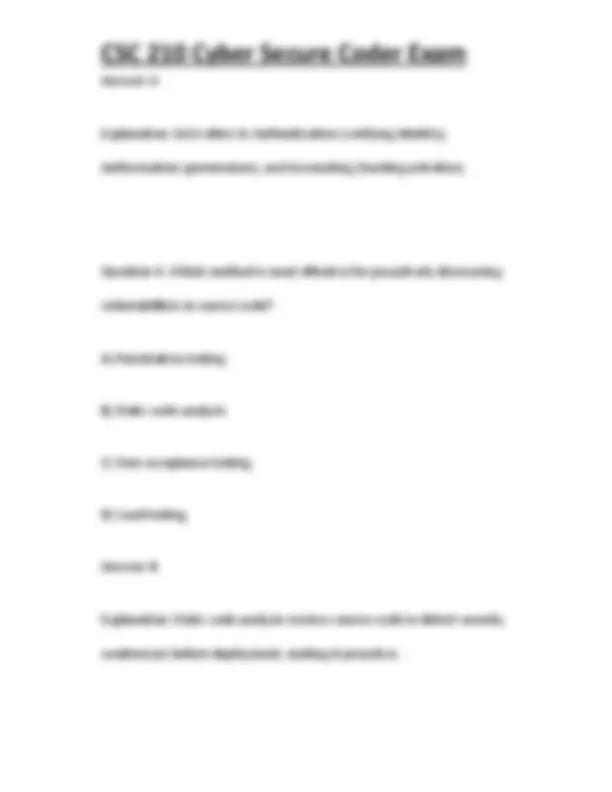 CSC 210 Cyber Secure Coder Exam | Exams Technology | Docsity
