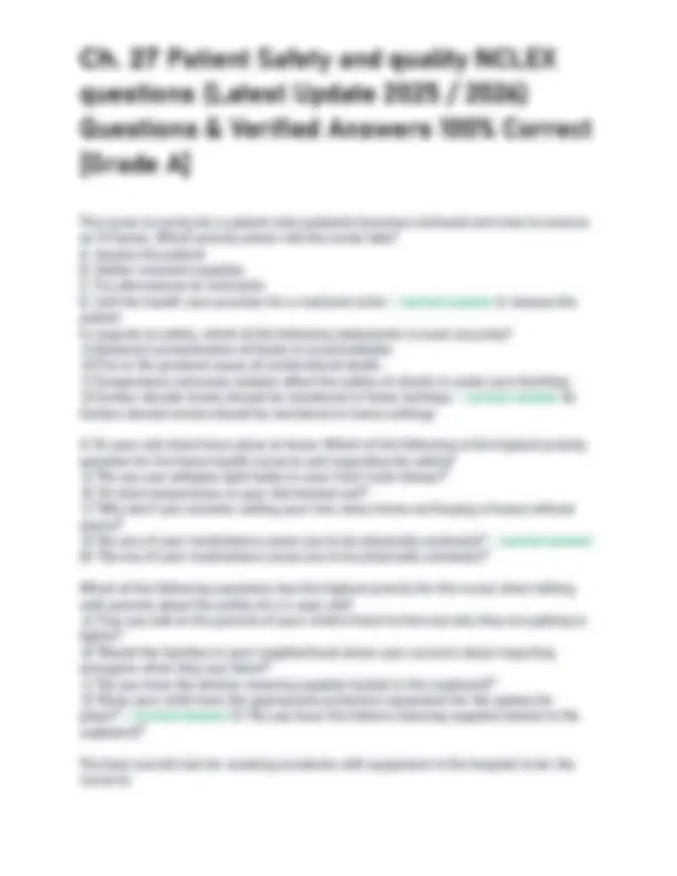 Ch. 27 Patient Safety and quality NCLEX questions (Latest Update 2025 / ...