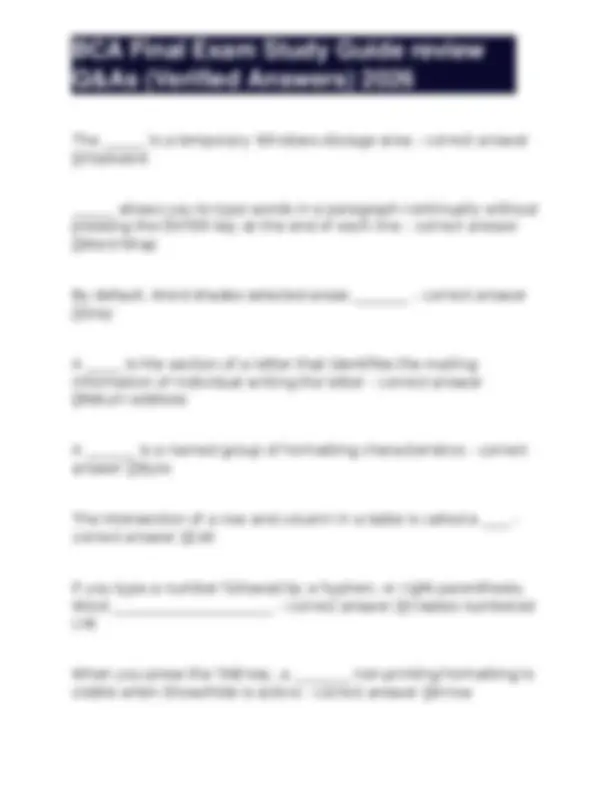 BCA Final Exam Study Guide: Q&A Review (Verified Answers) | Exercises ...