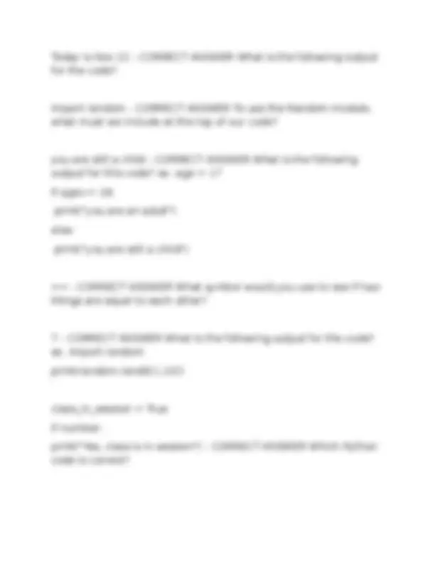Python Final Exam Questions and Answers | Exams Computer Science | Docsity